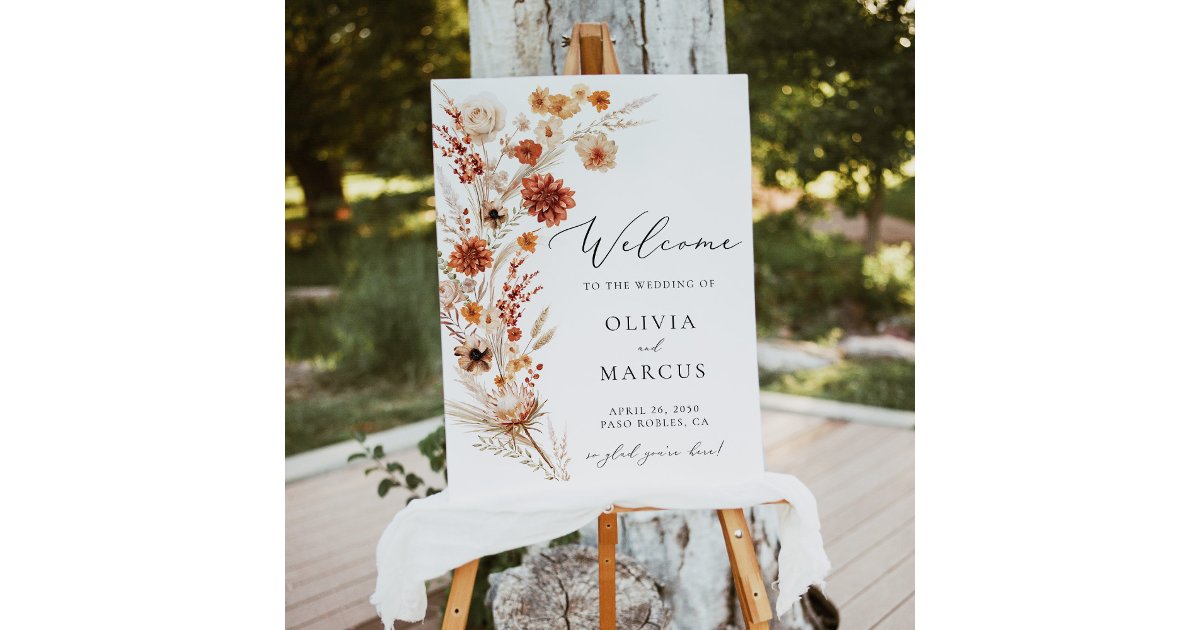 Terracotta Dahlia Wildflower Wedding Welcome Sign | Zazzle