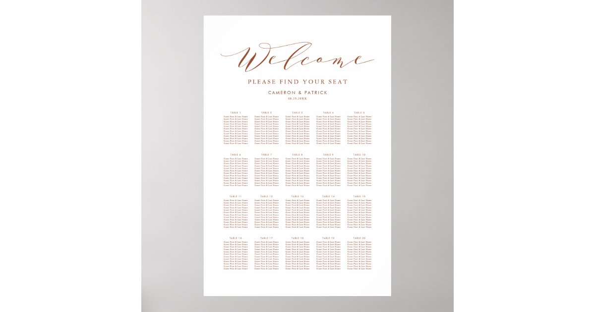 Terracotta Dainty Script Wedding Seating Chart | Zazzle