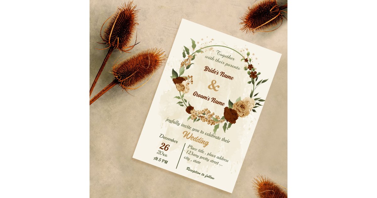 terracotta earth tone floral greenery wedding invitation | Zazzle
