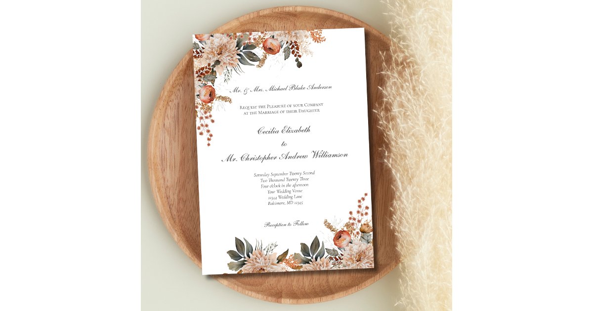 Terracotta Earth Tones Floral Botanical Wedding Invitation | Zazzle