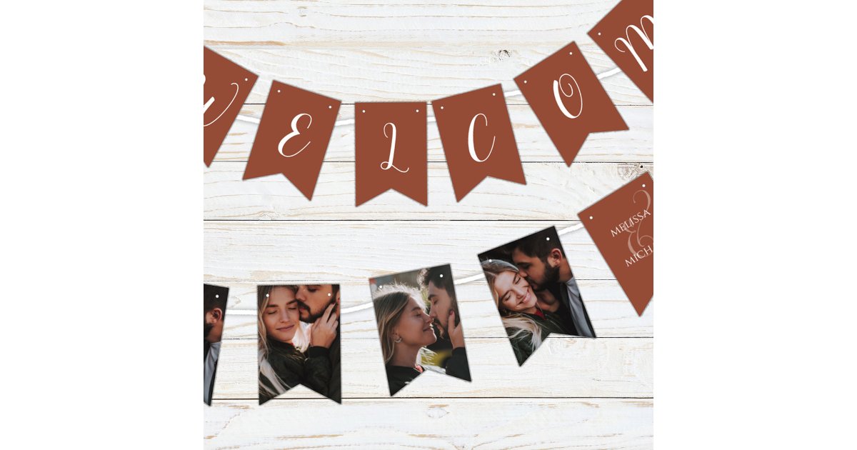 Terracotta Elegant Photo Calligraphy Script Simple Bunting Flags | Zazzle