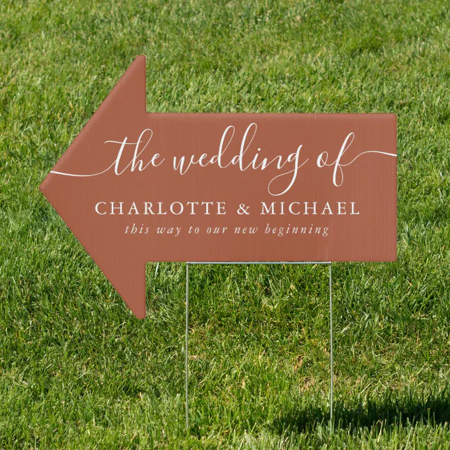 Terracotta Elegant Script Wedding This Way Arrow Sign | Zazzle