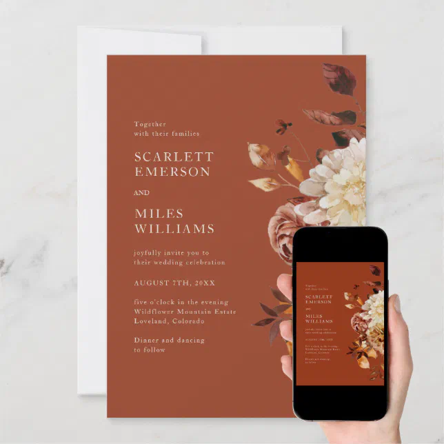 Terracotta Fall All In One Wedding Invitation | Zazzle
