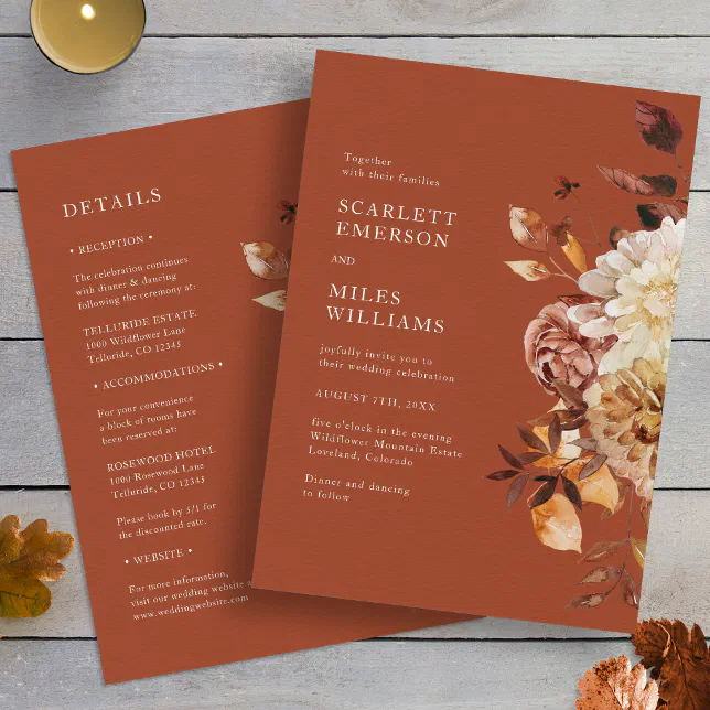 Terracotta Fall All In One Wedding Invitation | Zazzle