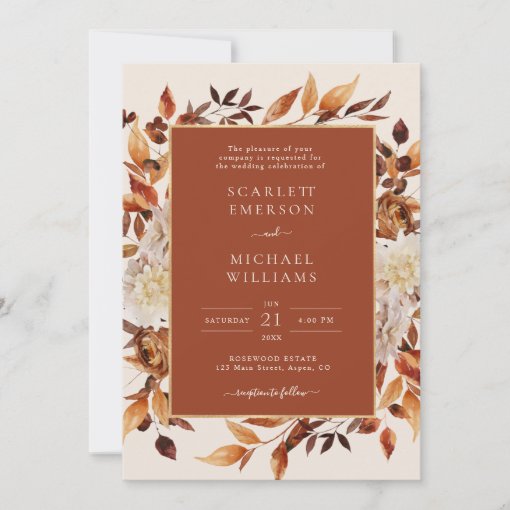 Terracotta Fall Floral Wedding Invitation | Zazzle