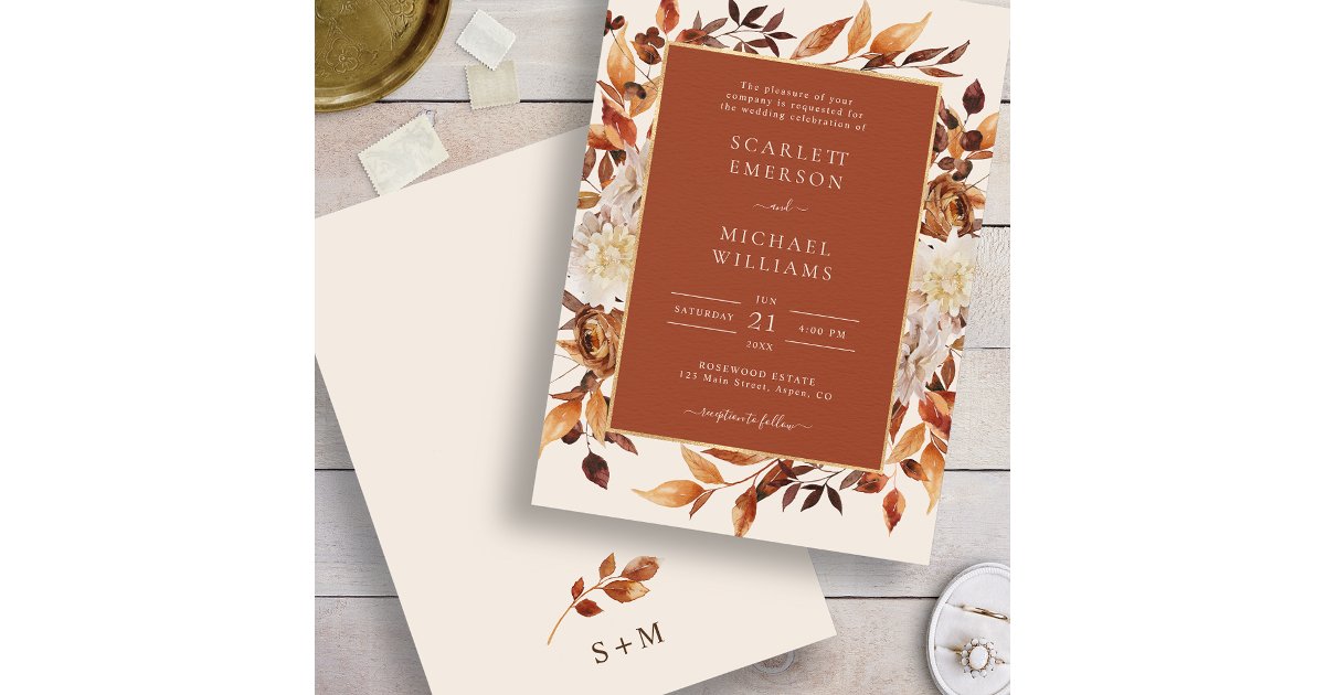 Terracotta Fall Floral Wedding Invitation | Zazzle
