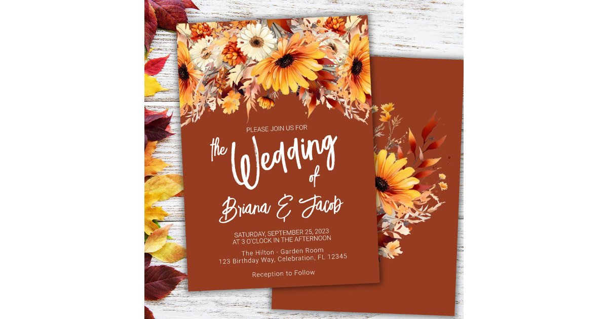 Terracotta Fall Floral Wedding Invitation | Zazzle