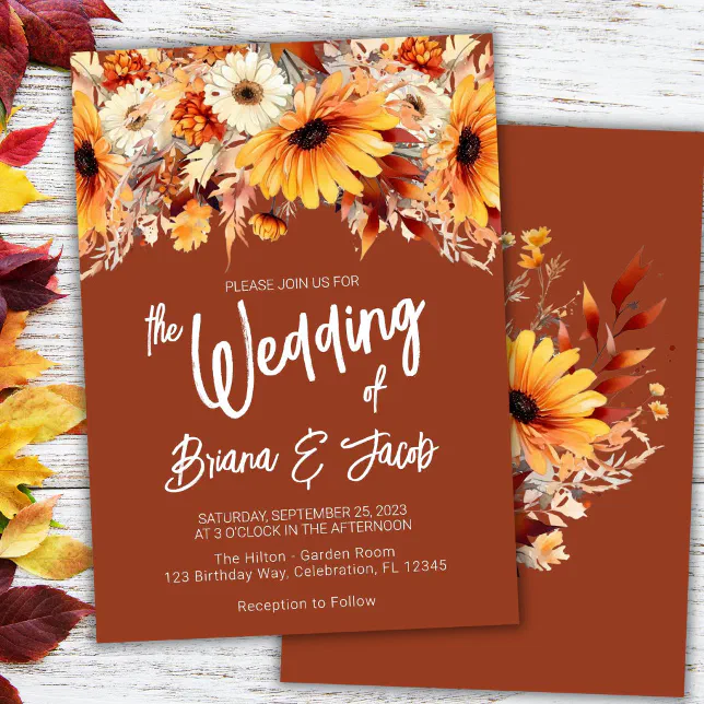Terracotta Fall Floral Wedding Invitation | Zazzle