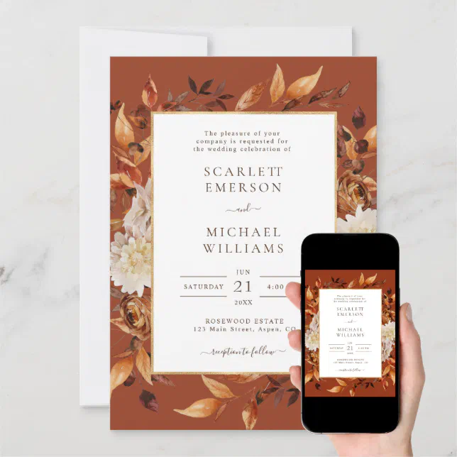 Terracotta Fall Wedding Invitation | Zazzle