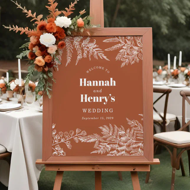 Terracotta Fern Woodland Wedding Welcome Sign | Zazzle
