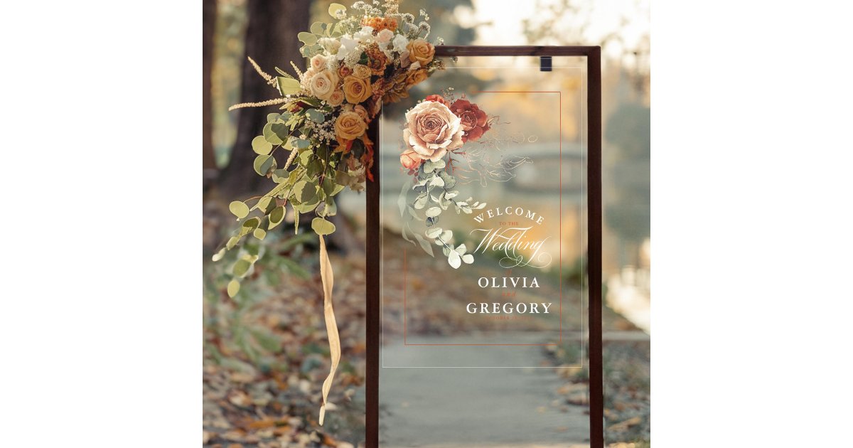 Terracotta Floral Boho Wedding Welcome Acrylic Sign | Zazzle