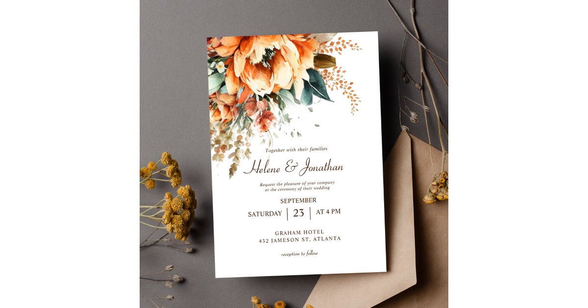 Terracotta Floral Elegant Rustic Fall Wedding Invitation | Zazzle