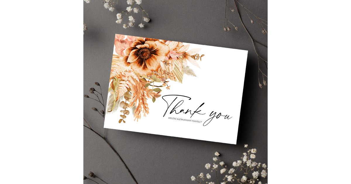 Terracotta Floral Fall Wedding Thank You Card | Zazzle