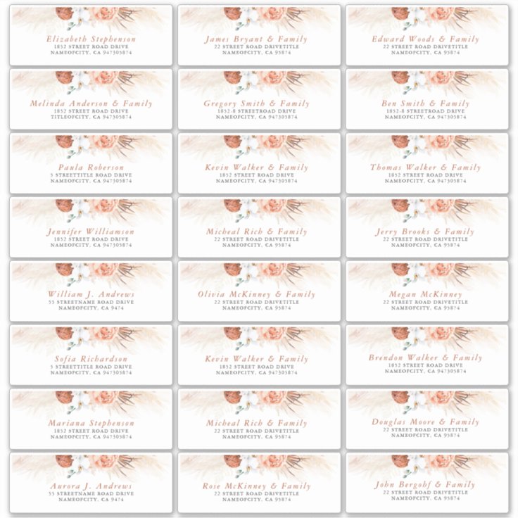 Terracotta Floral Individual Guest Address Labels | Zazzle