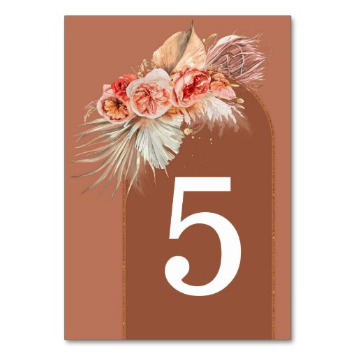 Terracotta Floral Table Number Cards | Zazzle