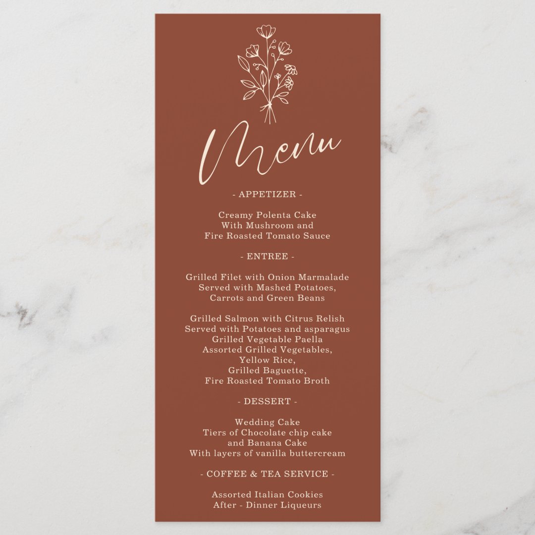 Terracotta Flower Bohemian Simple Botanical Menu | Zazzle