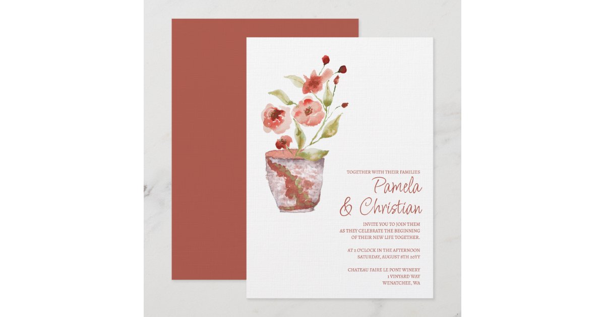 Terracotta Flowers, Clay Pot Wedding Invitations | Zazzle