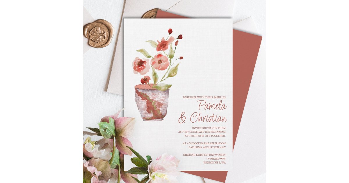Terracotta Flowers, Clay Pot Wedding Invitations | Zazzle