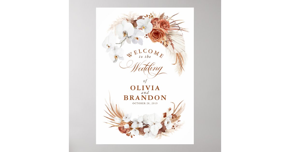 Terracotta Flowers Elegant Wedding Welcome Sign | Zazzle