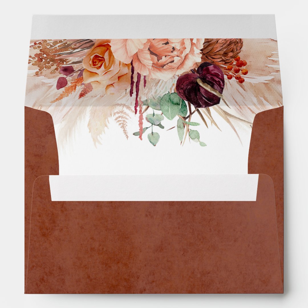 Terracotta Flowers Pampas Grass Elegant Envelope | Zazzle
