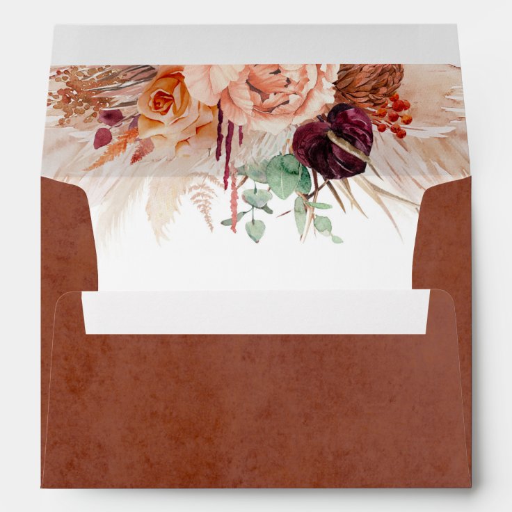 Terracotta Flowers Pampas Grass Elegant Envelope | Zazzle