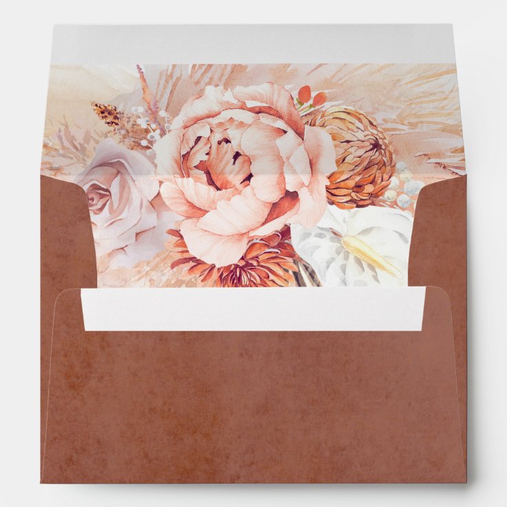 Terracotta Flowers Pampas Grass Elegant Envelope | Zazzle