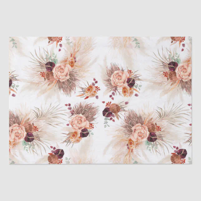 Terracotta Flowers Pampas Grass Tropical Bohemian Tissue Paper | Zazzle
