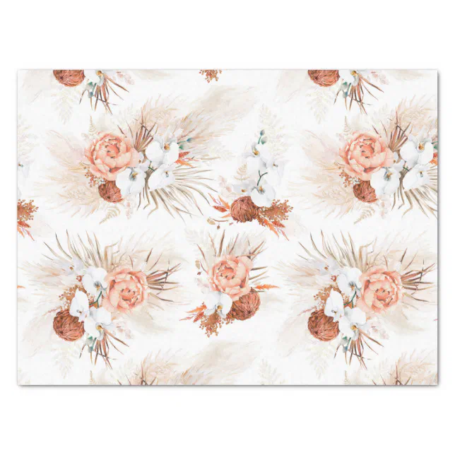 Terracotta Flowers Pampas Grass Tropical Bohemian Tissue Paper | Zazzle