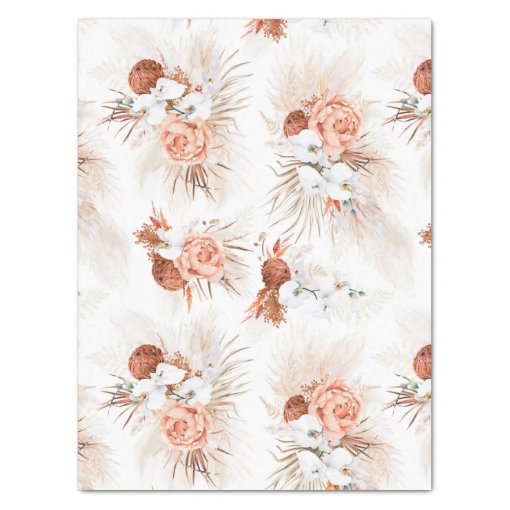 Terracotta Flowers Pampas Grass Tropical Bohemian Tissue Paper | Zazzle