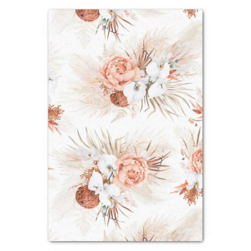 Terracotta Flowers Pampas Grass Tropical Bohemian Tissue Paper | Zazzle