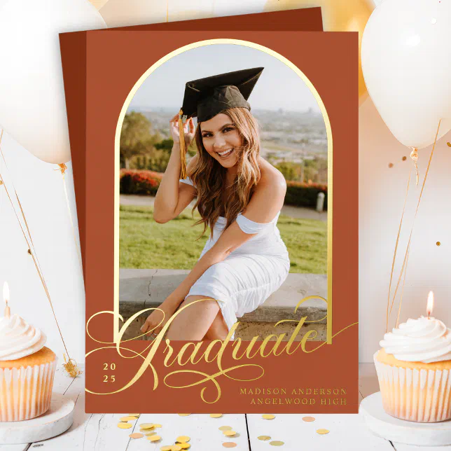 Terracotta Graduate Foil Graduation Announcement | Zazzle