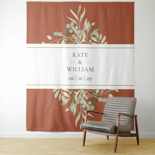 Terracotta Greenery Wedding Photo Booth Backdrop | Zazzle