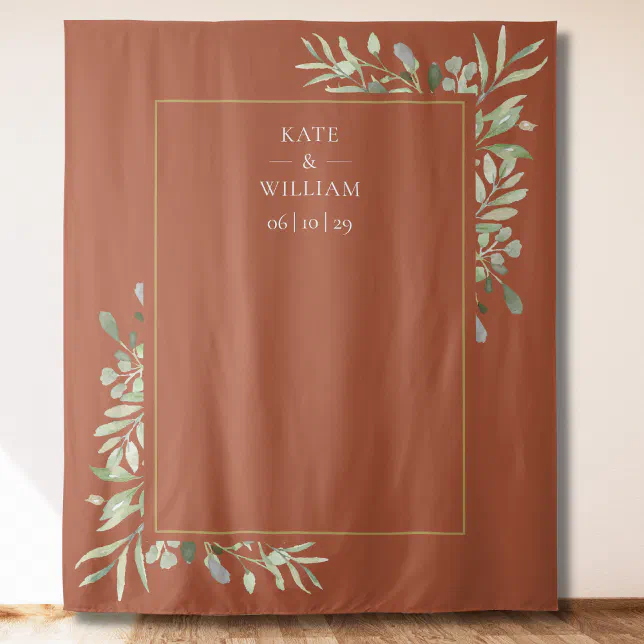 Terracotta Greenery Wedding Photo Booth Backdrop | Zazzle