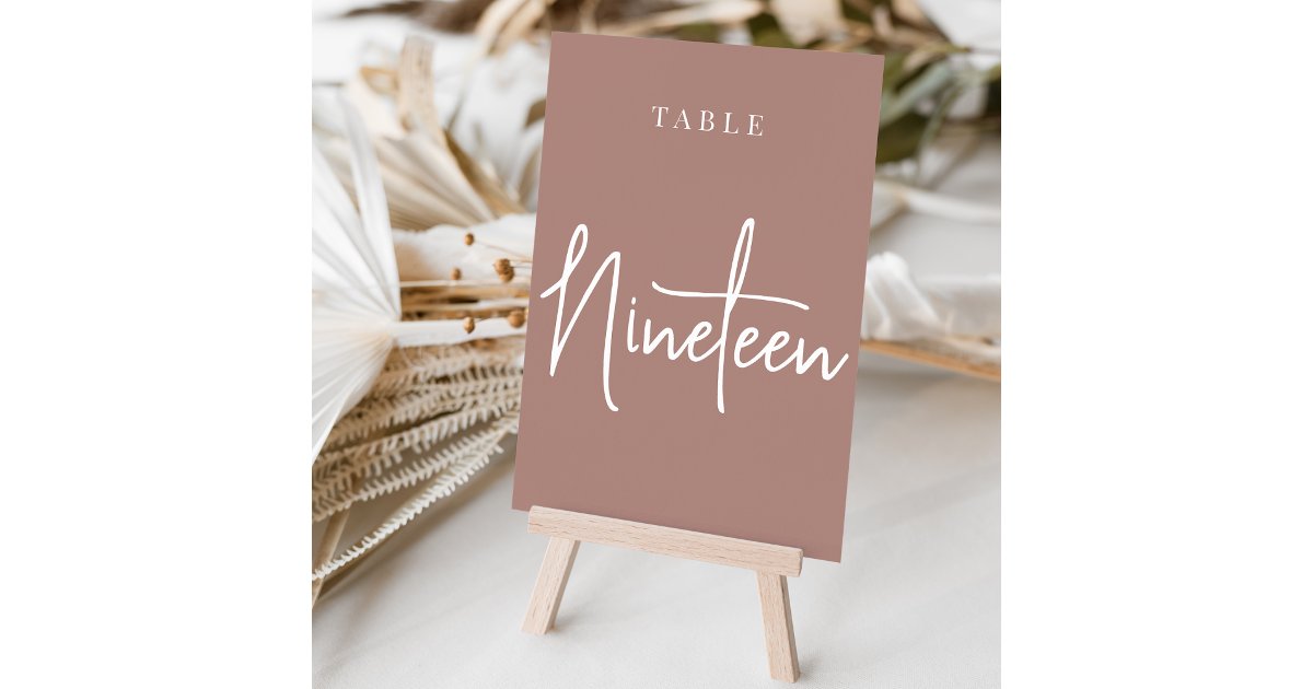 Terracotta Hand Scripted Table NINETEEN Table Number | Zazzle