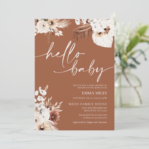 Terracotta Hello Baby Invitation for Baby Shower | Zazzle