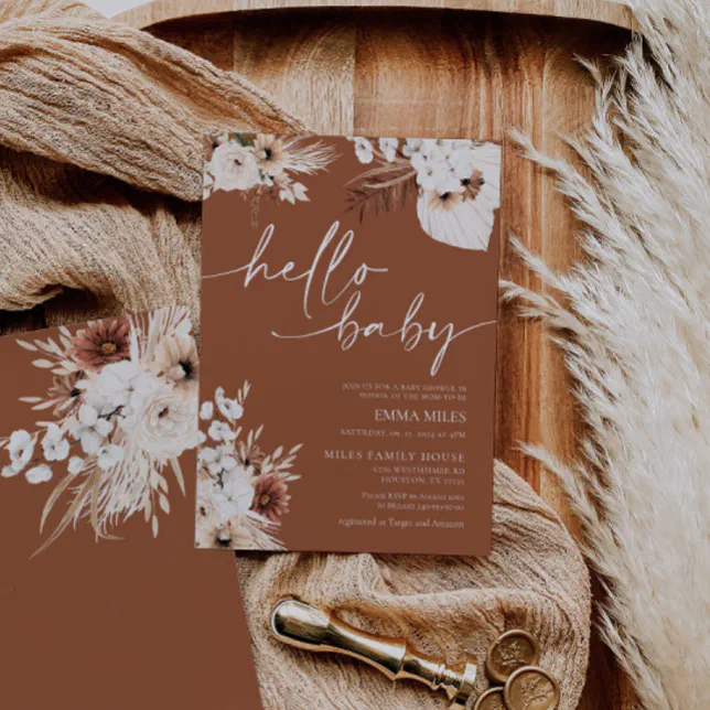 Terracotta Hello Baby Invitation for Baby Shower | Zazzle