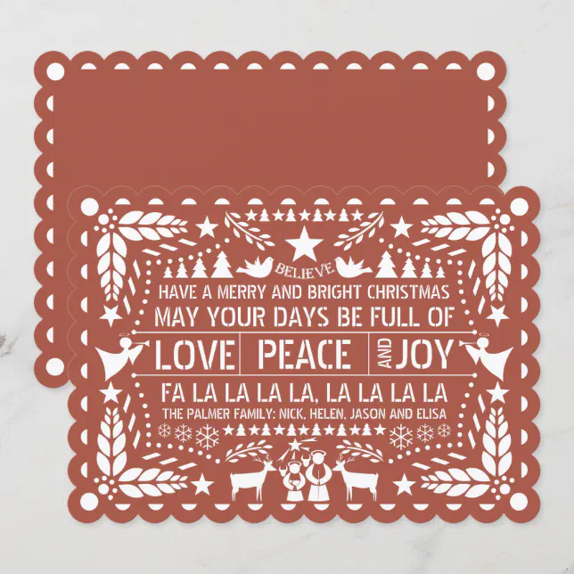 Terracotta Love Peace Joy papel picado Christmas Holiday Card | Zazzle