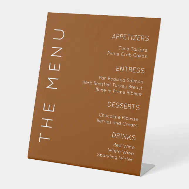 Terracotta Menu Sign, Burnt Orange Menu Sign | Zazzle