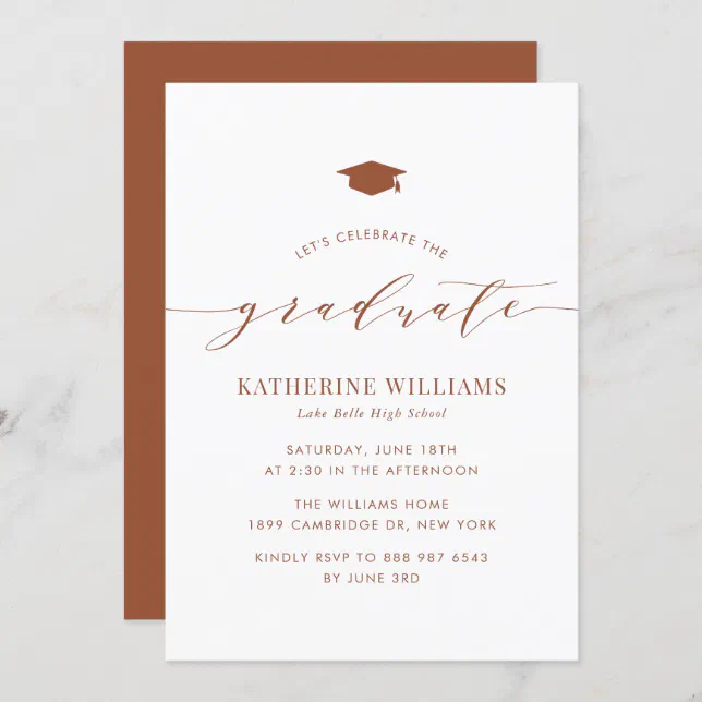 Terracotta Minimalist Script Graduation Party Invitation | Zazzle