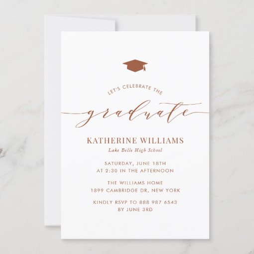 Terracotta Minimalist Script Graduation Party Invitation | Zazzle