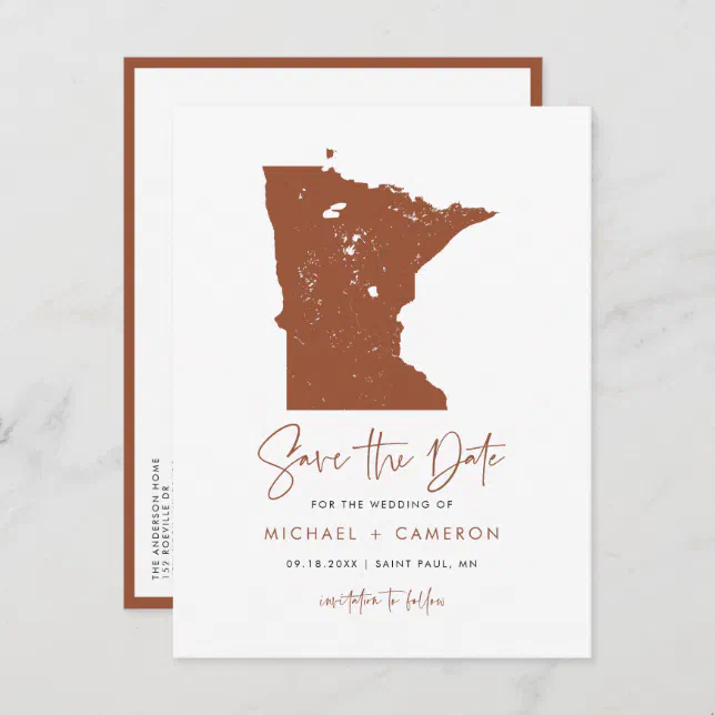 Terracotta Minnesota Map QR Code Save the Date Announcement Postcard ...