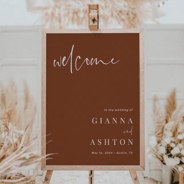 Terracotta Modern Calligraphy Wedding Welcome Sign | Zazzle