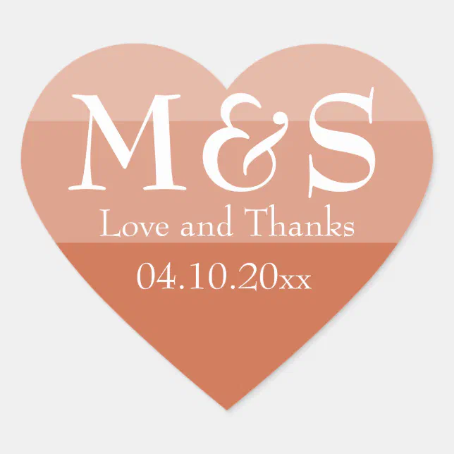 Terracotta Modern Chic Script Wedding Heart Sticker | Zazzle