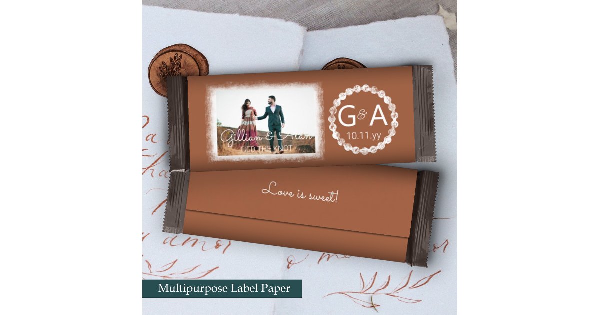 Terracotta Monogram Wedding Candy Bar Wrapper | Zazzle
