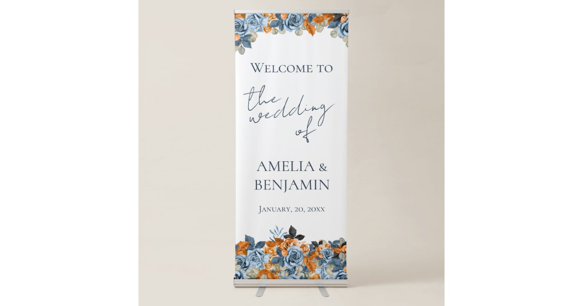 Terracotta Navy Blue And Rust Wedding Welcome Retractable Banner | Zazzle