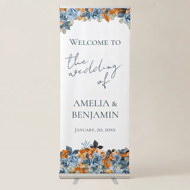 Terracotta Navy Blue And Rust Wedding Welcome Retractable Banner | Zazzle