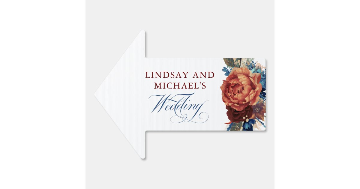 Terracotta Navy Blue Flowers and Pampas Grass Sign | Zazzle