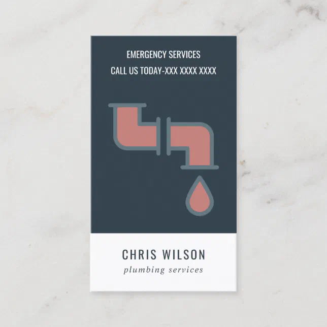 TERRACOTTA NAVY PLUMBER SERVICE PIPES PLUMBING BUSINESS CARD | Zazzle