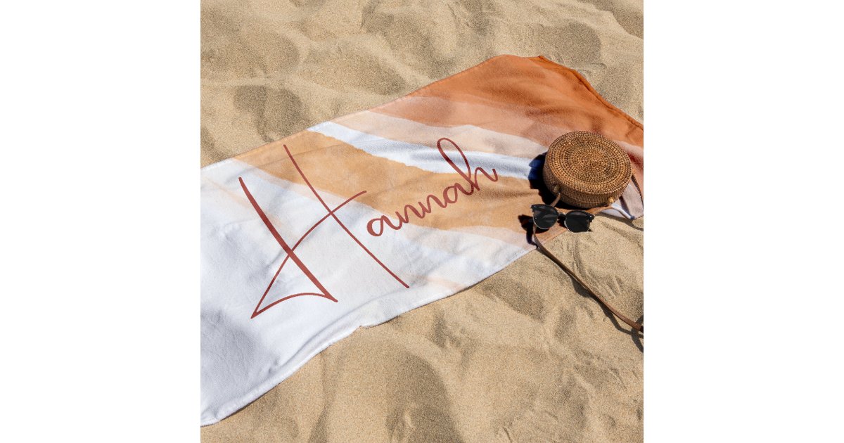 Terracotta | Ombre Beach Sand Monogram Beach Towel | Zazzle