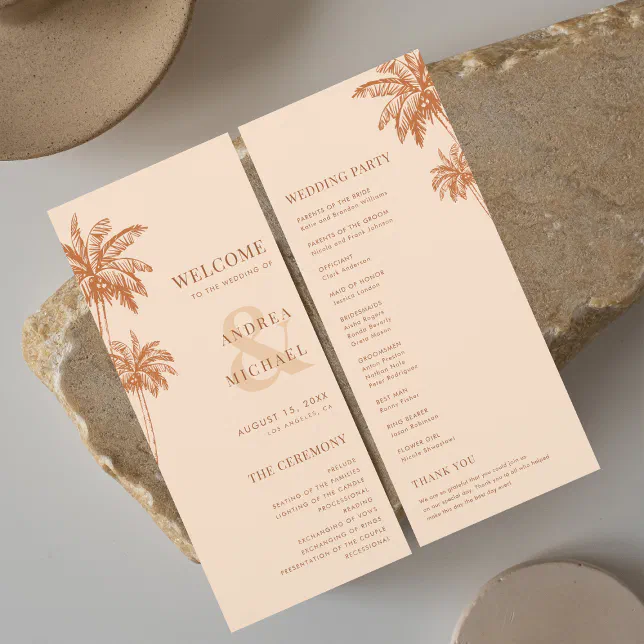 Terracotta Palm Trees & Ampersand Beach Wedding Program | Zazzle
